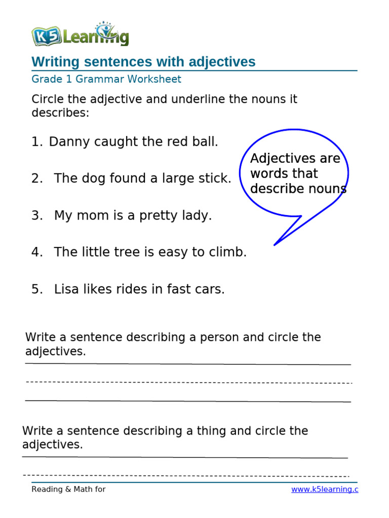 Grammar Worksheet Grade 1 Adjectives 1 | PDF