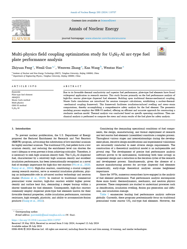 Multi-physics field coupling optimization study for U3Si2-Al arc-type ... Multi-physics field coupling optimization study for U3Si2-Al arc-type ...