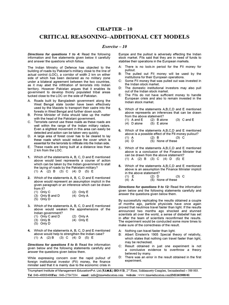 Critical Reasoning Exercises for CET | PDF | Television | Cable Television