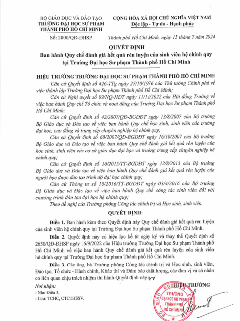 2024 Quy Che Diem Ren Luyen | PDF