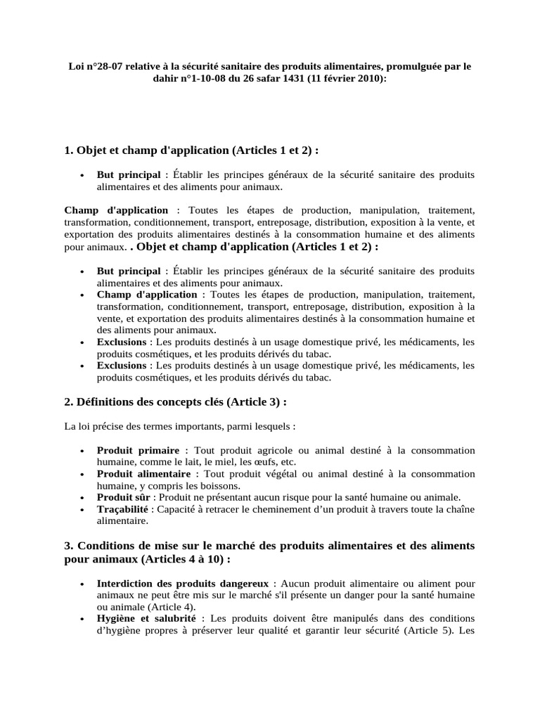 Loi 28-07 sur la sécurité alimentaire | PDF | Nourritures | Sécurité