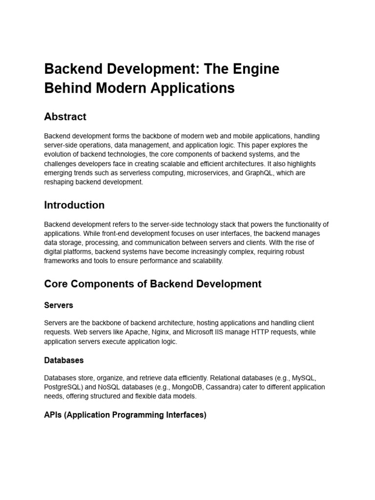 Backend Development - The Engine Behind Modern Applications | PDF | Databases | Scalability