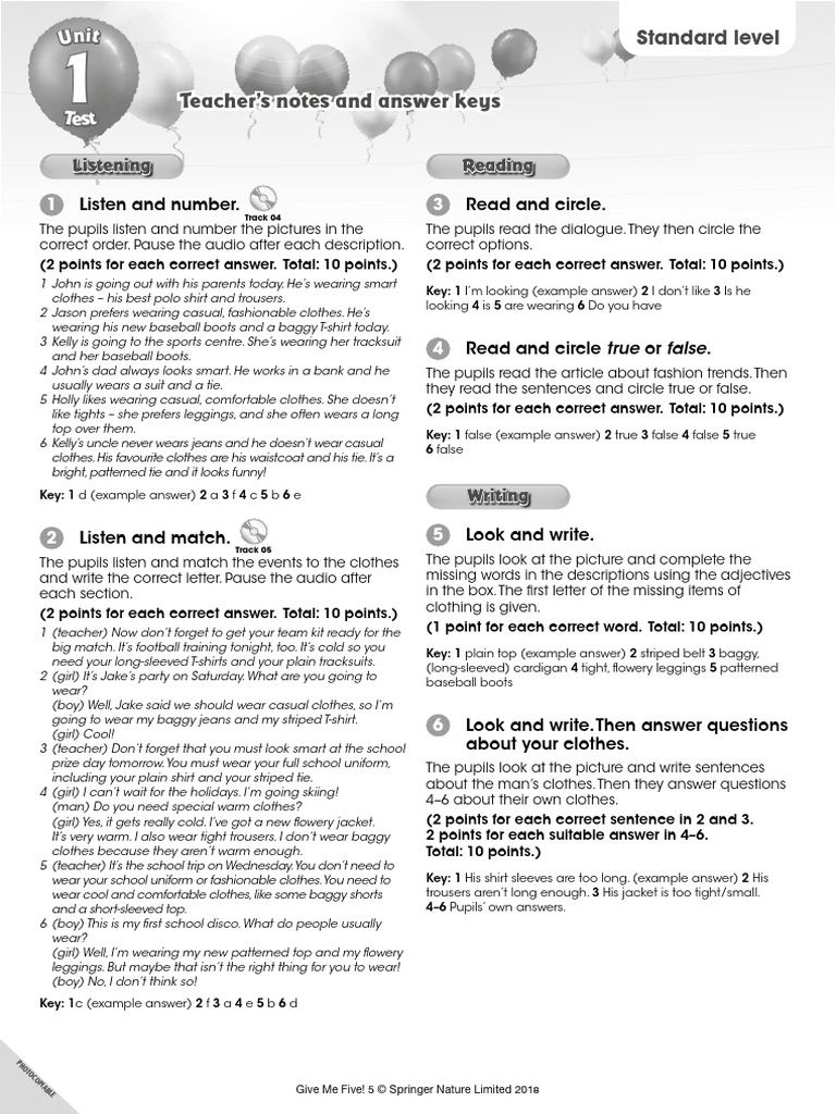 GMF L5 Units 1-9 Standard Level Tests Answer Key | PDF | Clothing ...