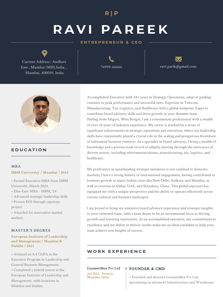 Ravi Pareek - Profile CEO | PDF | Business | Leadership