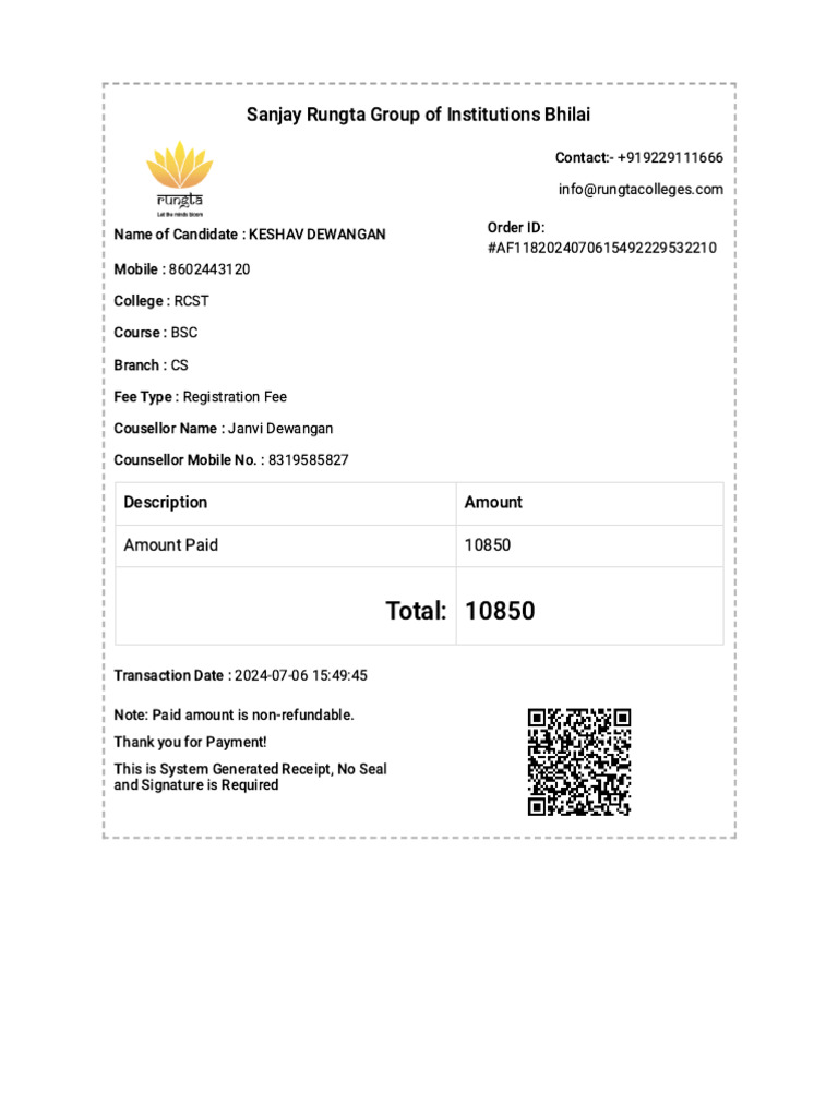 Keshav Dewangan SRGI RECEIPT | PDF