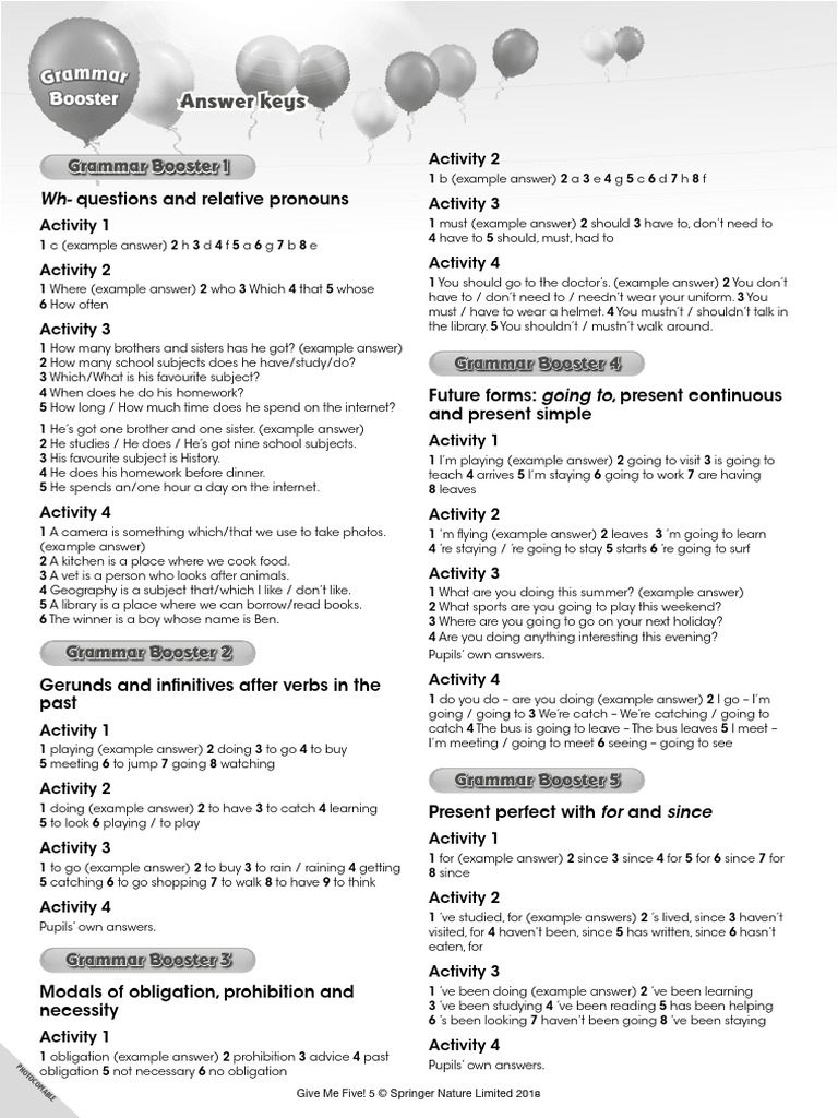 GMF L5 Grammar Booster Answer Key | PDF | Semantic Units | Linguistic Typology