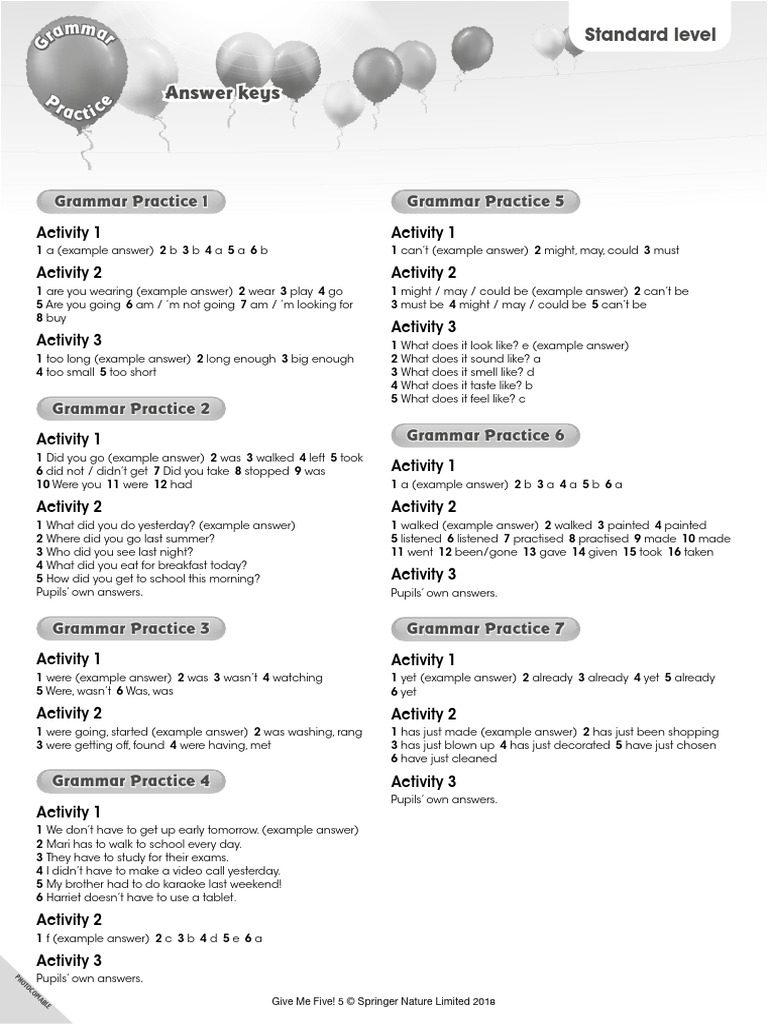 GMF_L5_Grammar_Practice_Standard_Level_Answer_Key | PDF