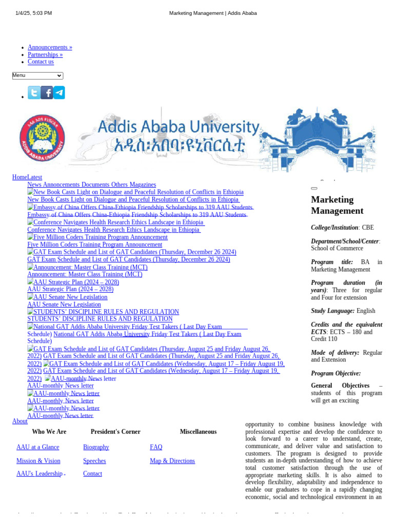 Marketing Management - Addis Ababa University M | PDF | Marketing | Ethiopia
