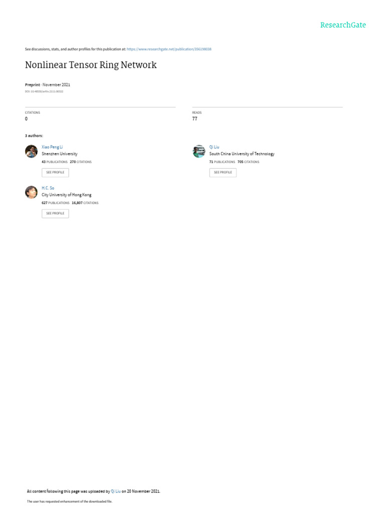 Nonlinear Tensor Ring Network | PDF | Deep Learning | Artificial Neural ...