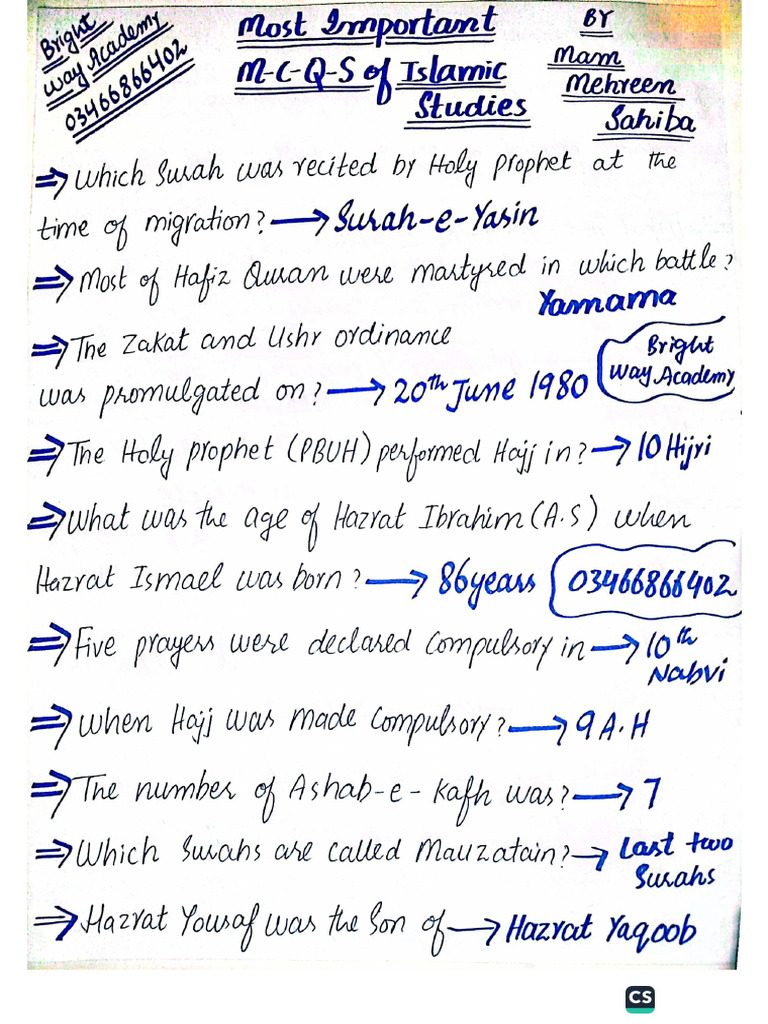 Islamic Studies Part 3 Most Important Questions For All One Paper Exams ...