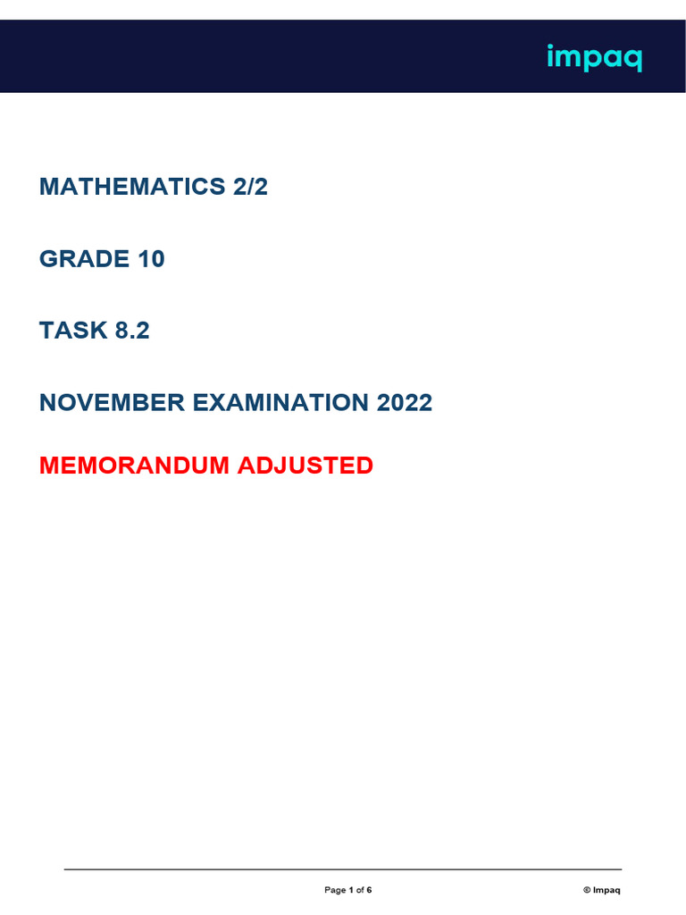 Grade 10 Maths Paper 2 Memo 2022 | PDF