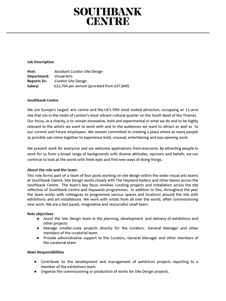 Assitant Curator Site Design Job Description | PDF | Curator | Experience