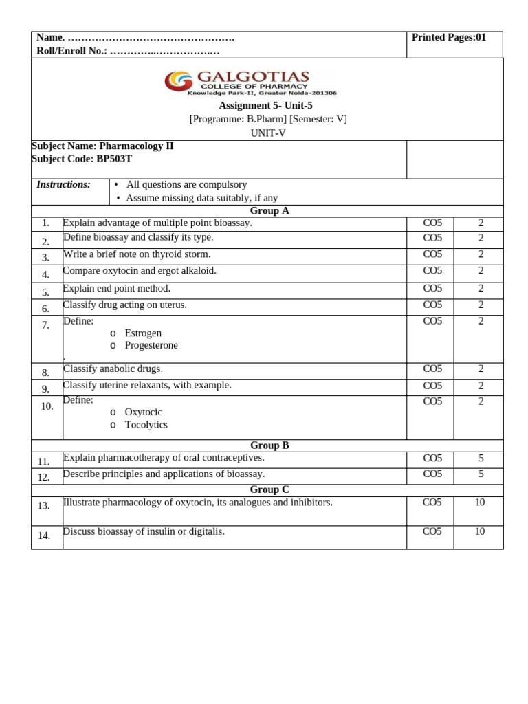 Assignment 5 Pharmacology II | PDF