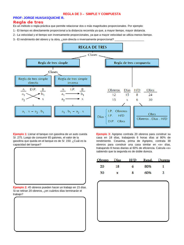 Regla de Tres: Ejemplos y Ejercicios | PDF