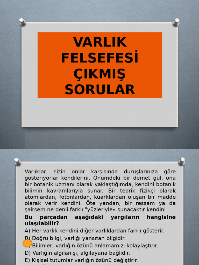 Ygs Oss Felsefe Varlik Felsefesi Cikmis Sorular | PDF