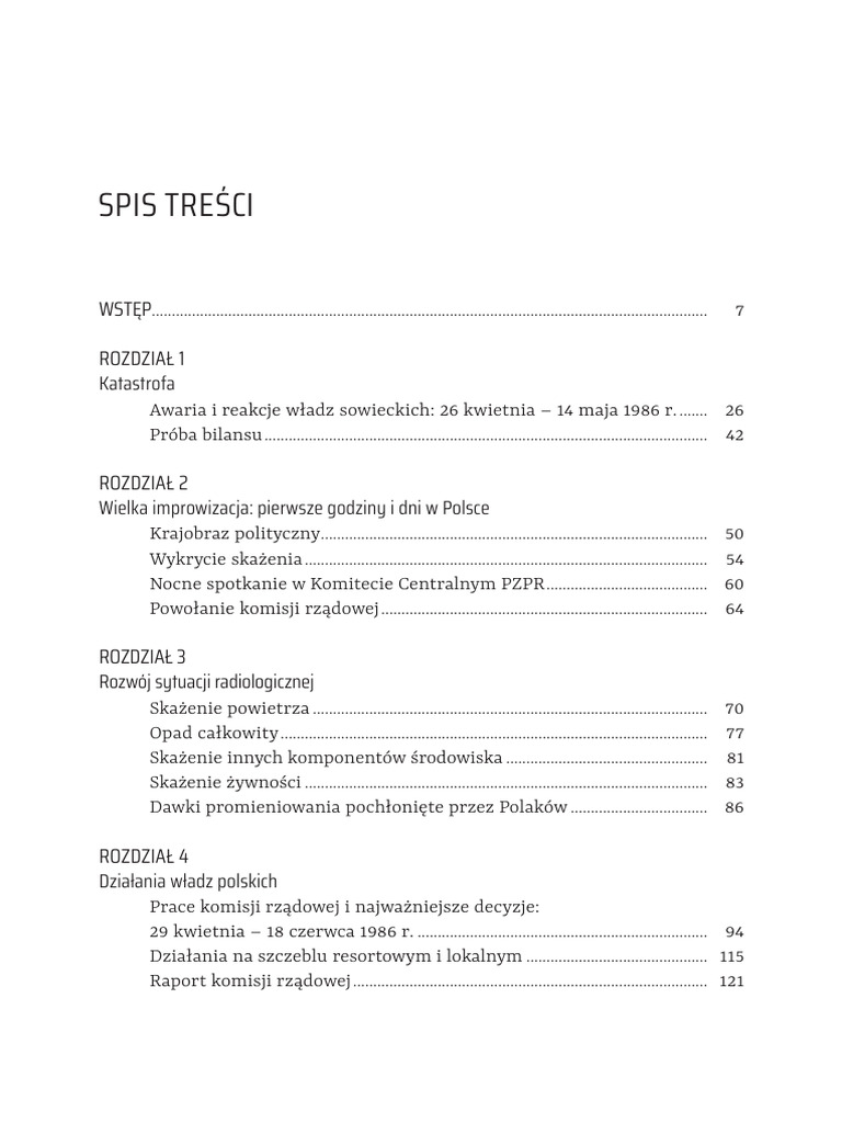 W Cieniu Radioaktywnej Chmury Spis Tresci | PDF