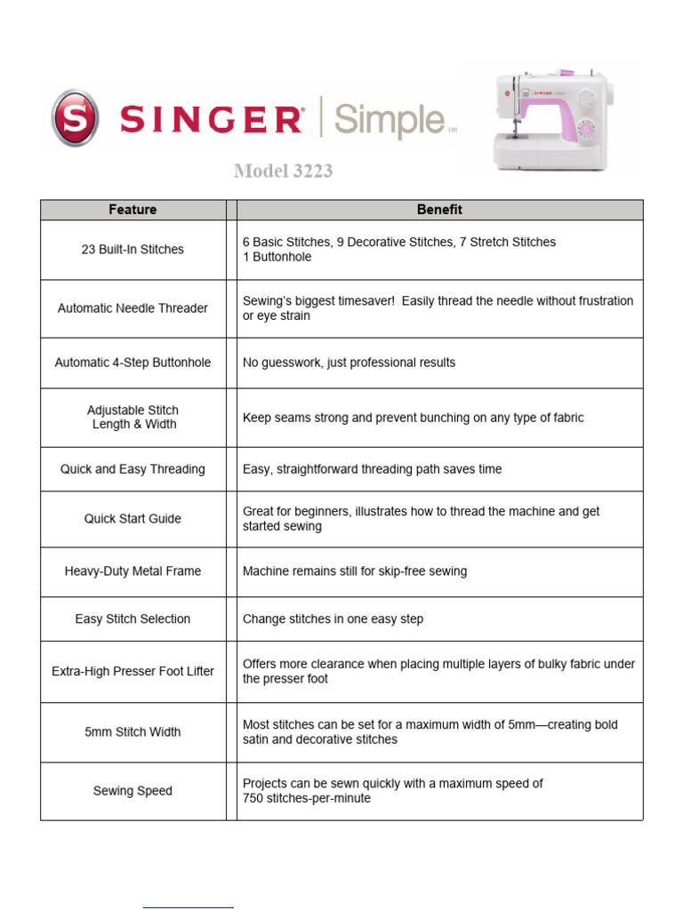Singer Simple 3223 Sewing Machine Guide | PDF | Sewing Machine | Sewing