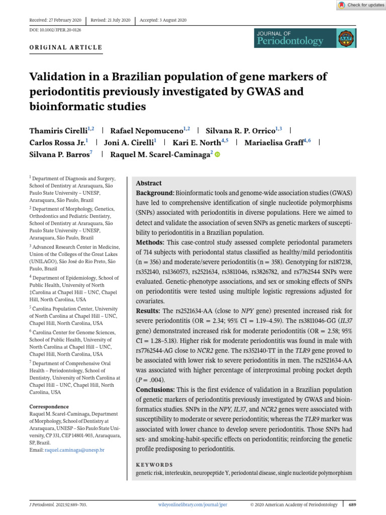 Journal of Periodontology - 2020 - Cirelli - Validation in A Brazilian ...