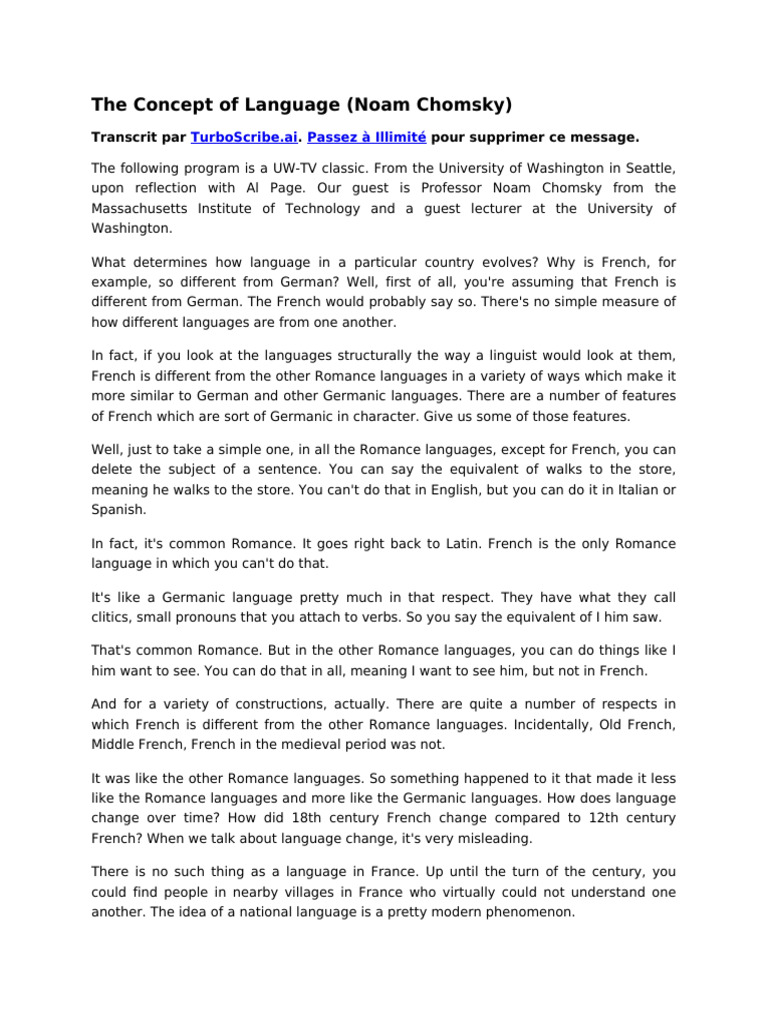 The Concept of Language (Noam Chomsky) | PDF | English Language ...