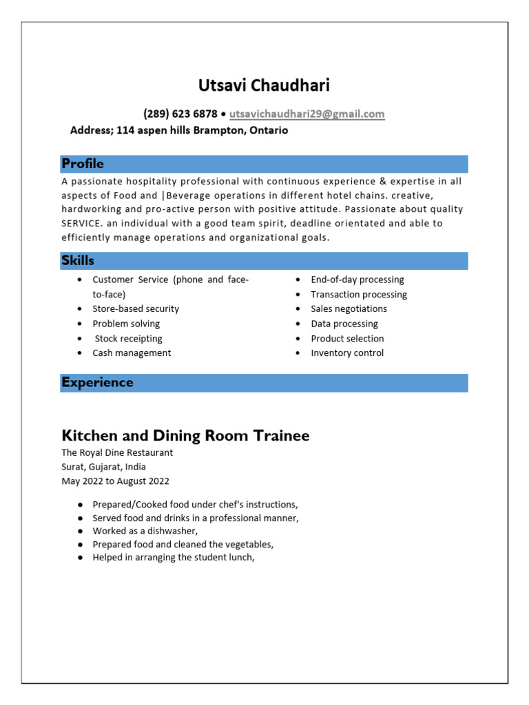 Utsavi Chaudhari Resume | PDF