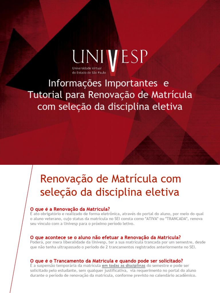 Tutorial Renova o Matr Cula Com Disciplina Eletiva | PDF