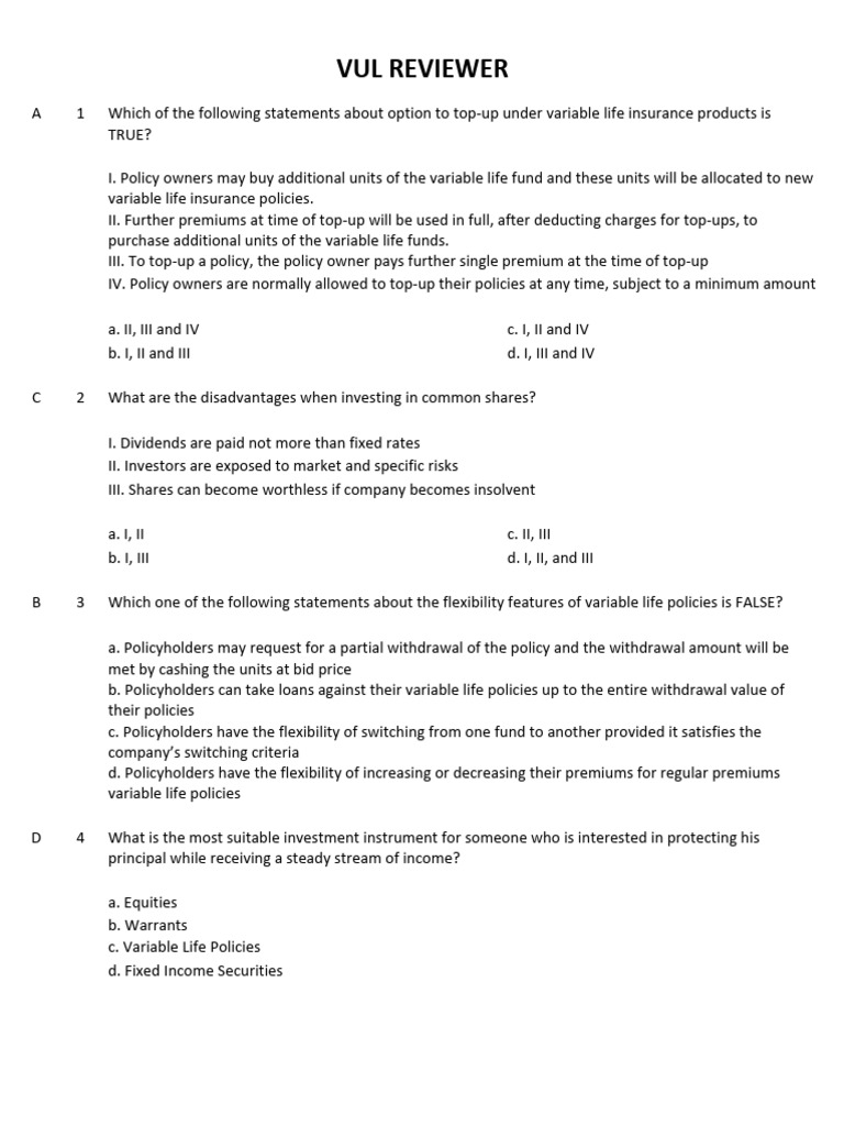 Insurance Commission VUL Reviewer SPECIAL With Answers | PDF | Life ...