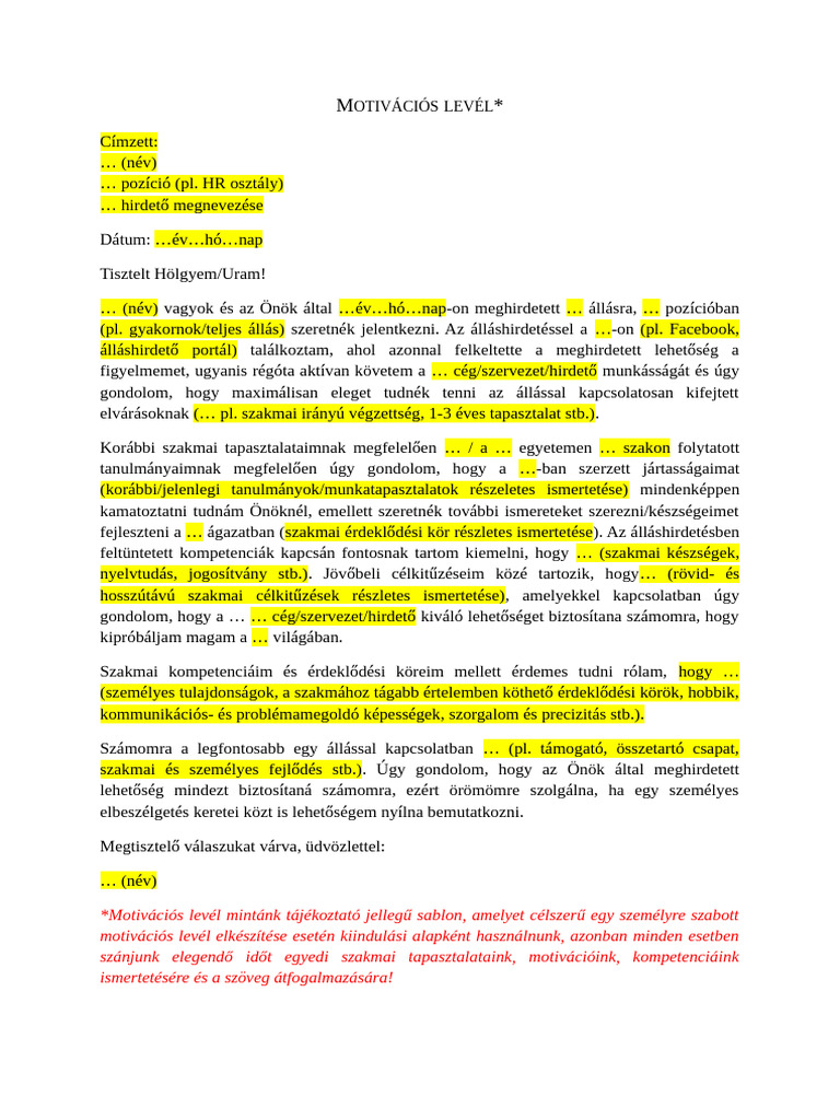 Motivacios Level Minta Penzcentrum 2 | PDF