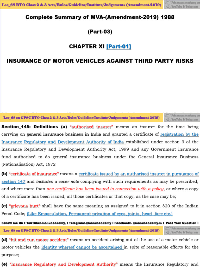 Act & Rule Lec 05 Summary of MVA 2019 Amendments 3rd Party Inssurance ...