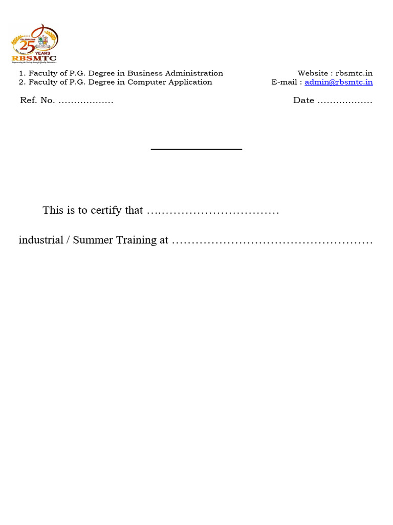 Summer Training Certificate MBA | PDF