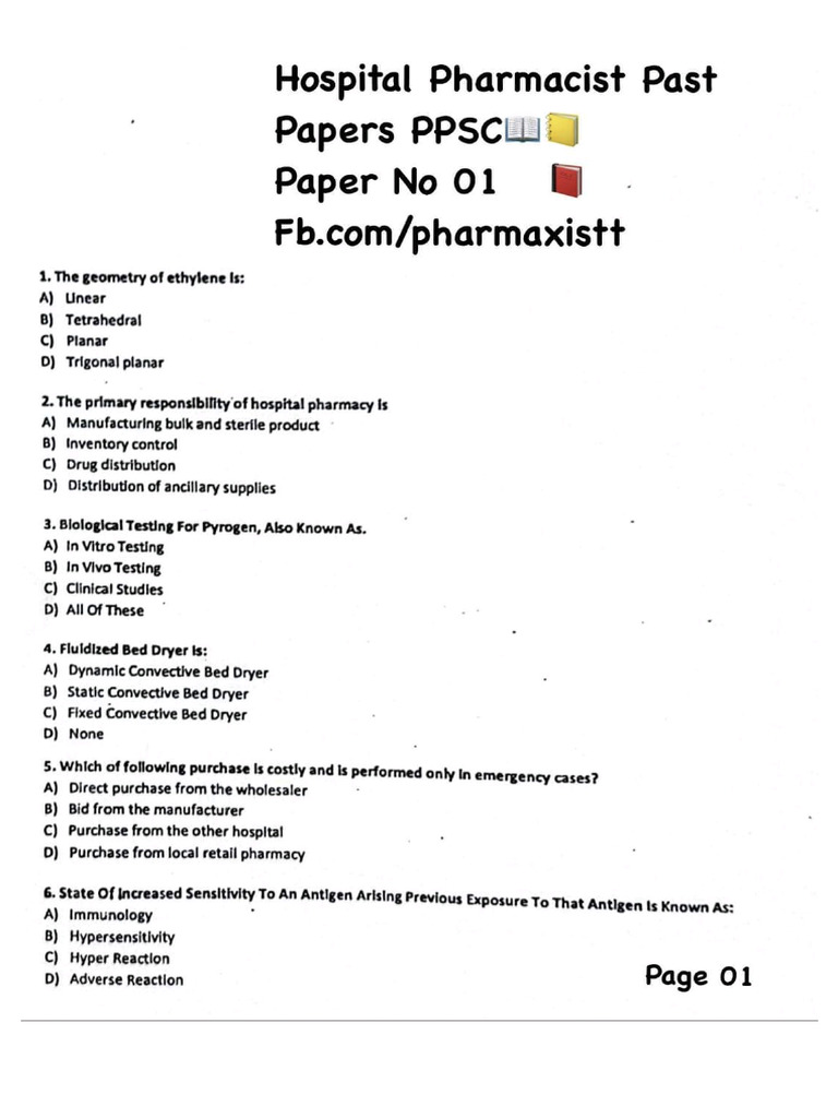 PPSC Hospital Pharmacist Test Pattern | PDF