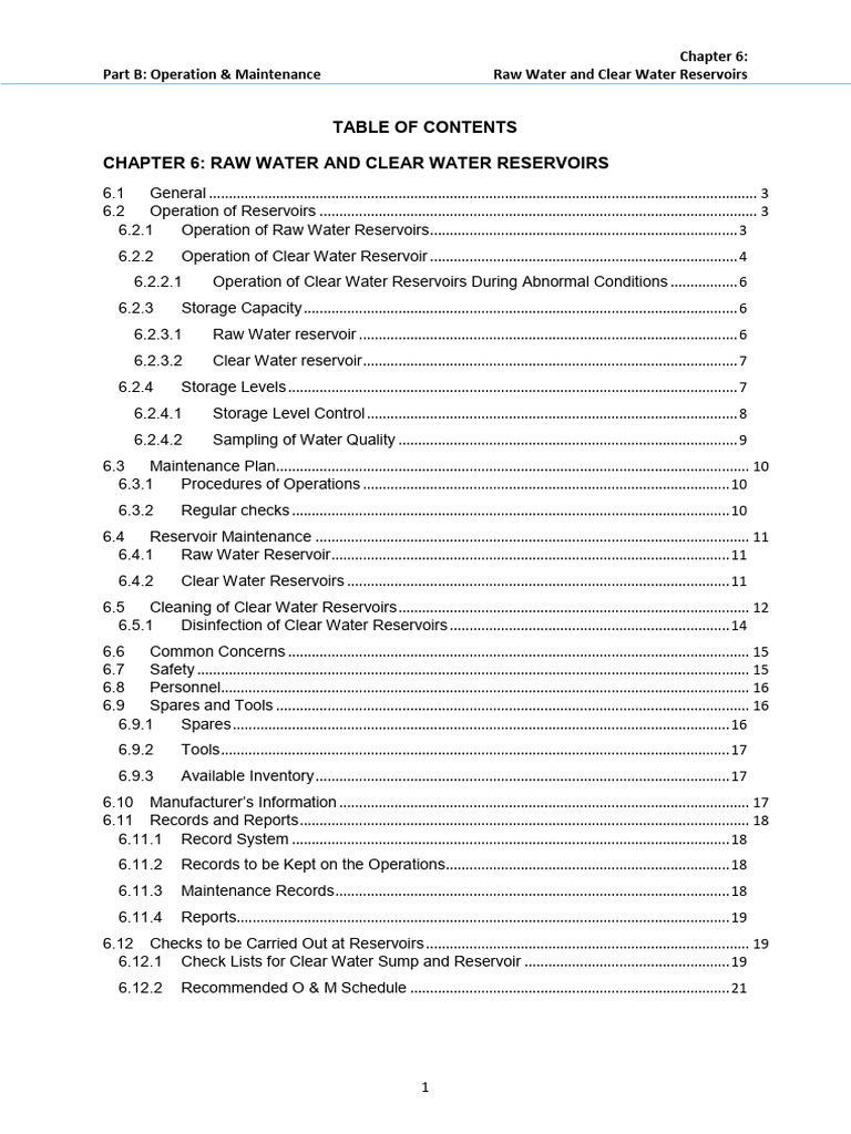 Part B Chapter 6 Raw Water and Clear Water Reservoirs | PDF | Discharge ...