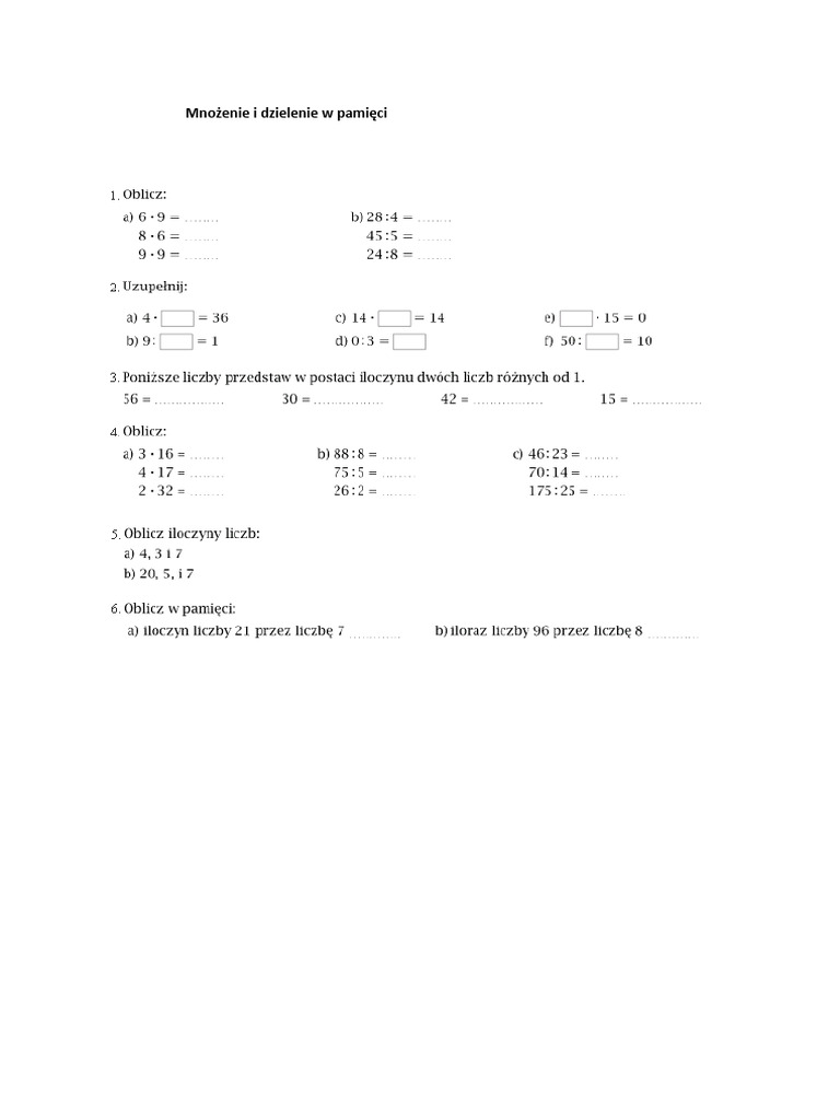 4 1 Rachunki Pamieciowe Mnoz I Dziel | PDF