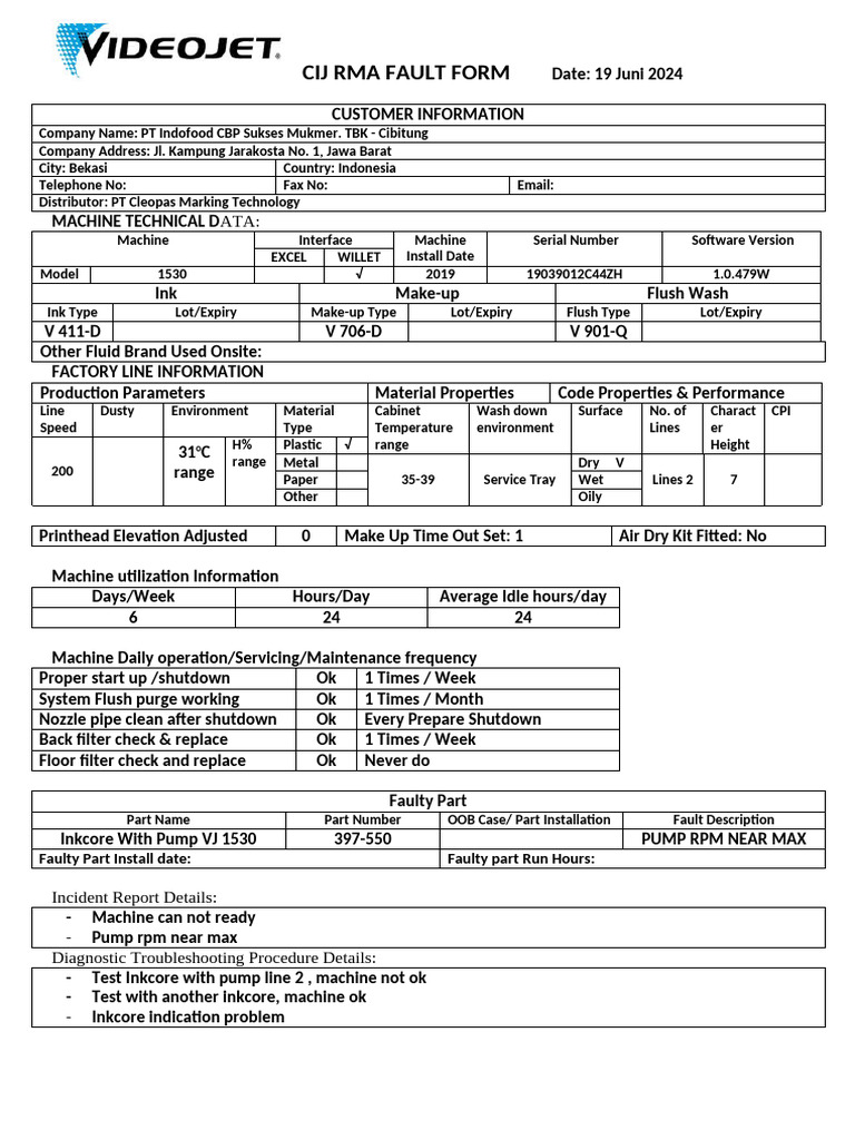 CIJ RMA Fault Report Form | PDF | Pump | Vacuum
