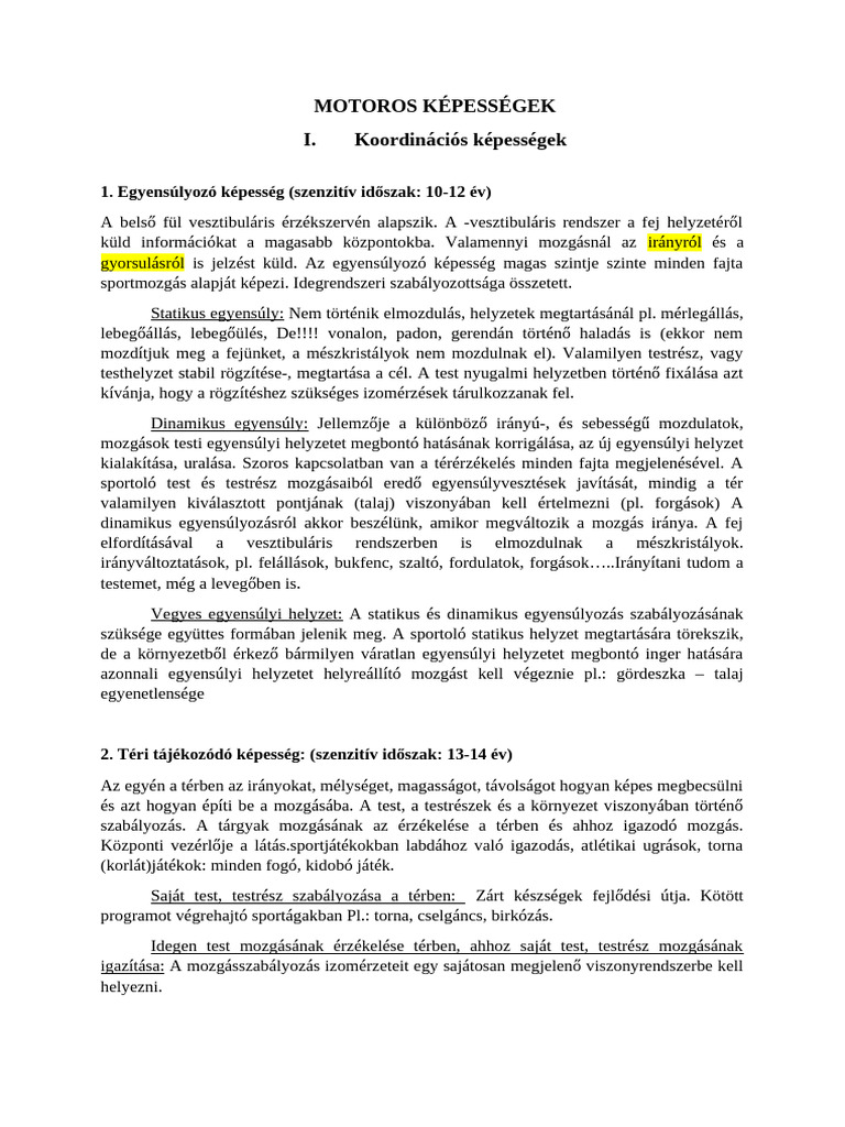 MOTOROS KÉPESSÉGEK | PDF