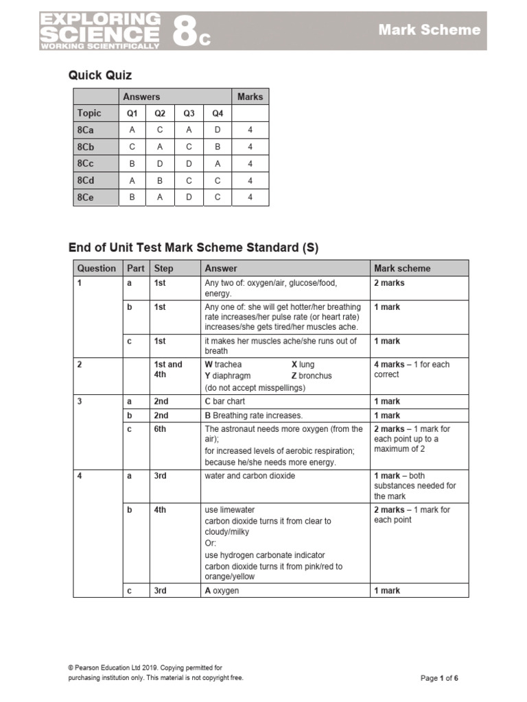 8c Mark Scheme | PDF | Cellular Respiration | Oxygen