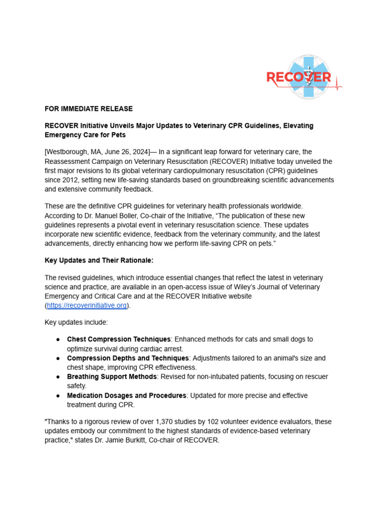 RECOVER 2024 Guidelines Publication Press Release 06.26.2024 | PDF ...