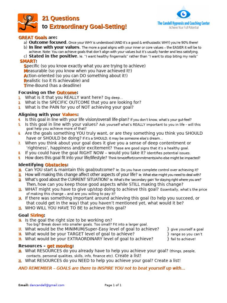 21 Questions Extraordinary Goal Setting | PDF | Goal | Goal Setting