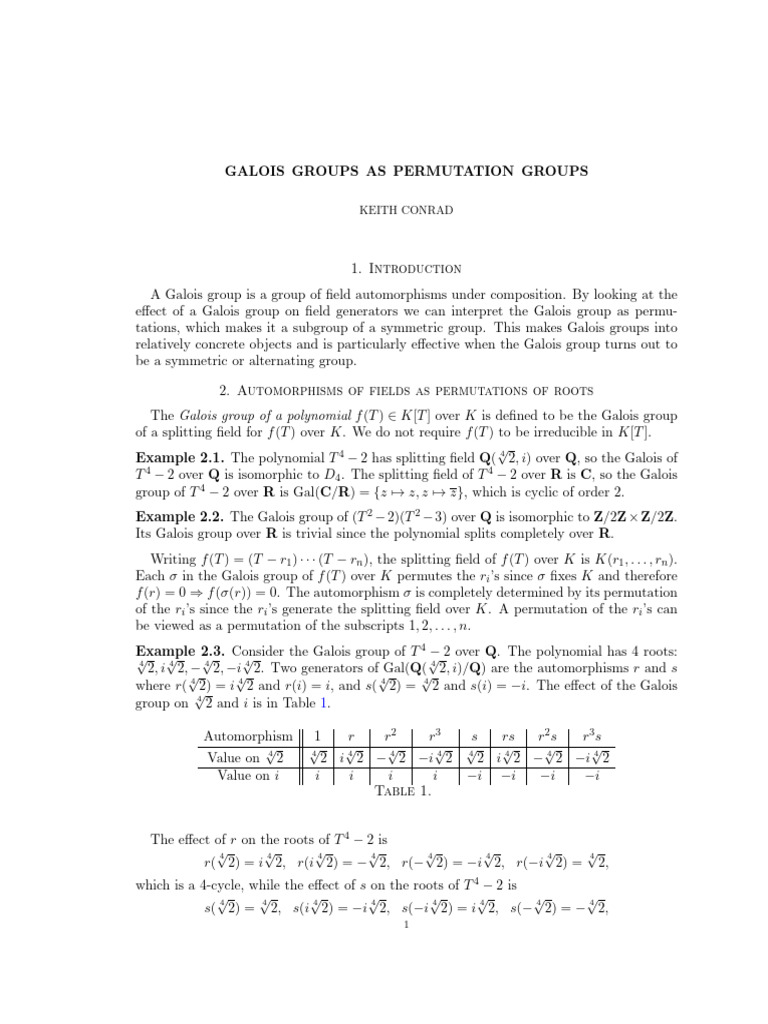 Galois Groups as Symmetric Permutations | PDF | Field (Mathematics) | Group (Mathematics)