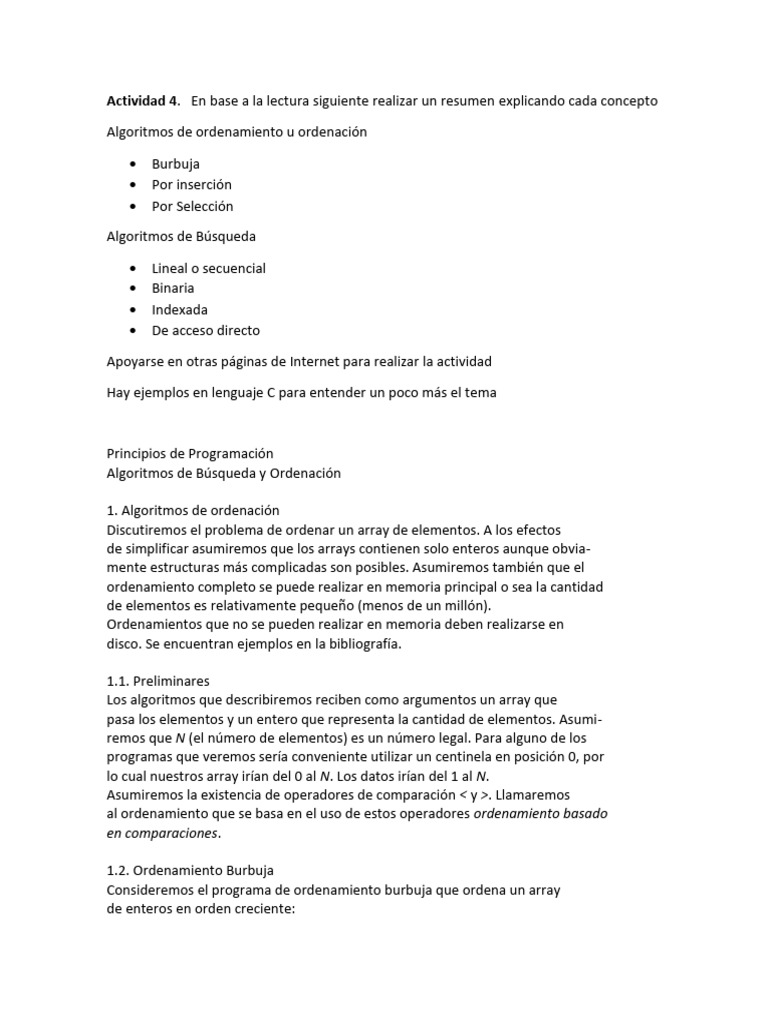 Actividad 4 Algoritmos De Ordenamiento Y Busqueda Pdf Algoritmos Matemáticas Aplicadas
