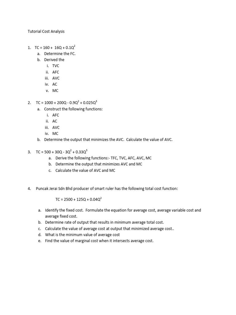 Tutorial Cost Analysis Covid19 | PDF | Average Cost | Marginal Cost