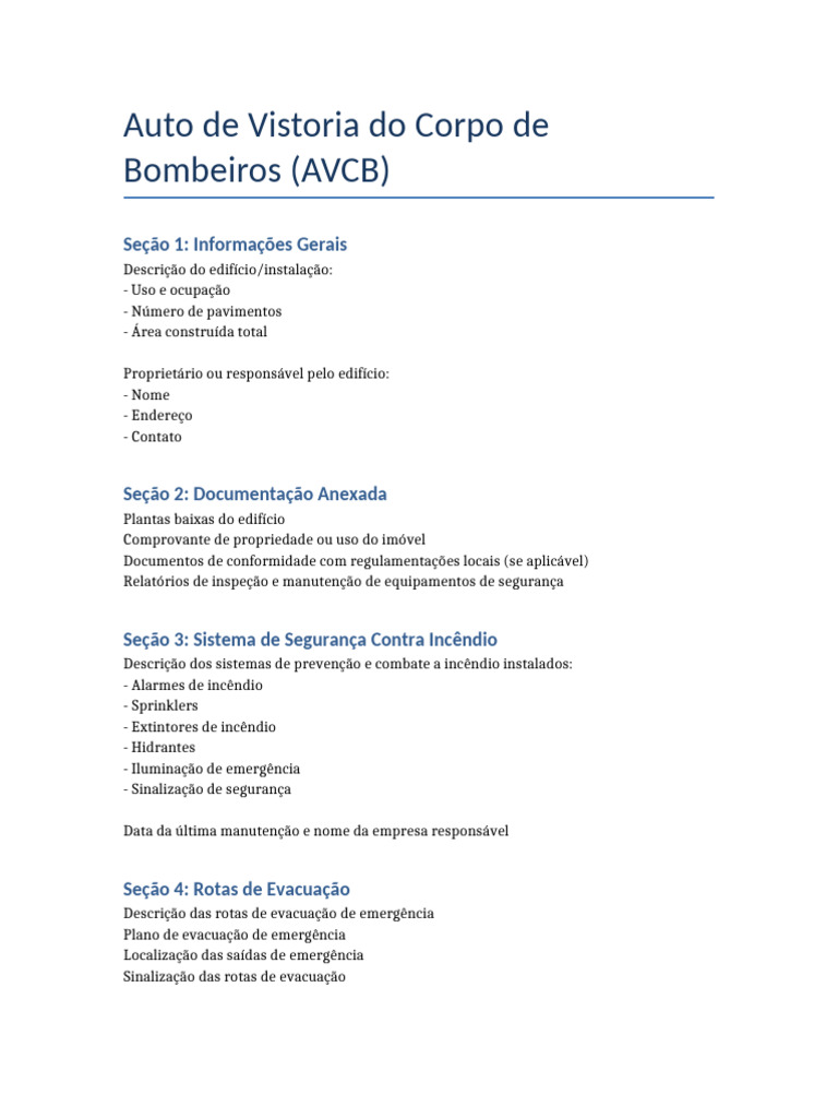 Modelo de Auto de Vistoria do Corpo de Bombeiros | PDF