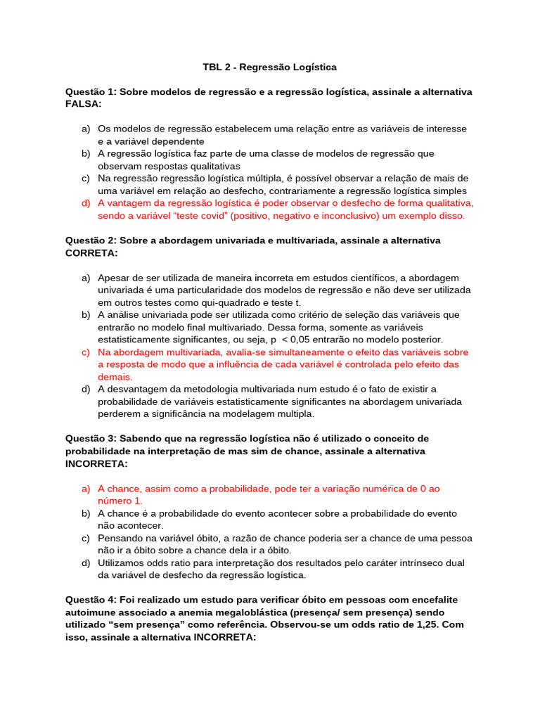 Análise de Regressão Logística | PDF | Regressão logística | Teoria ...