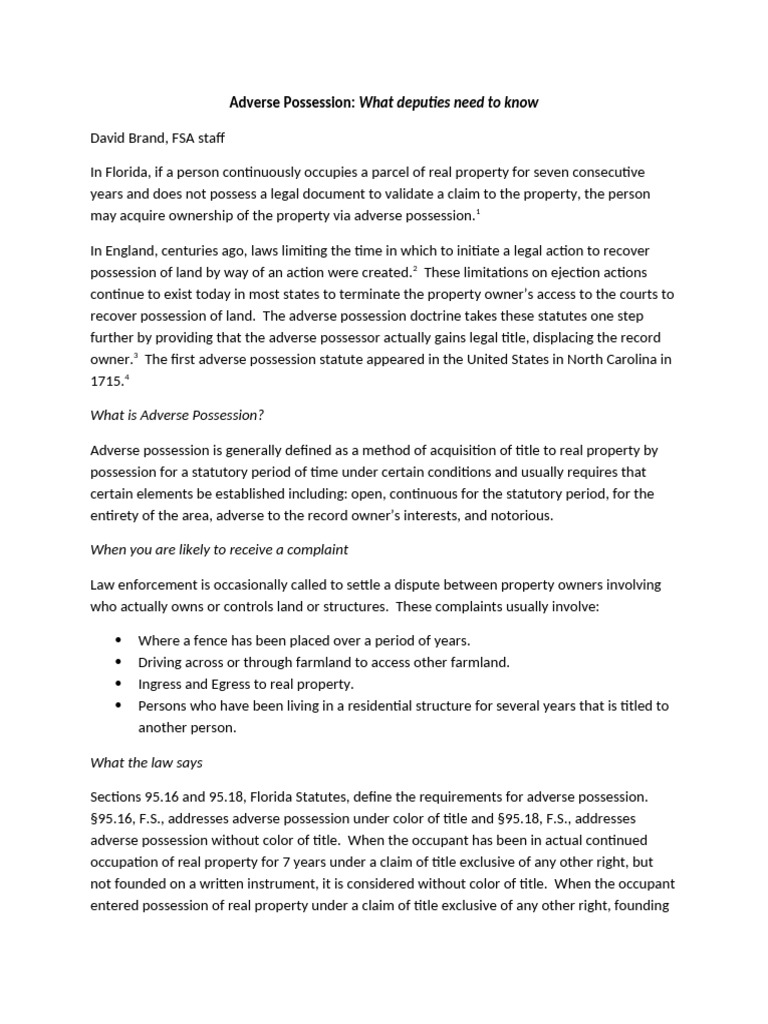 Understanding Adverse Possession in Florida | PDF | Adverse Possession ...
