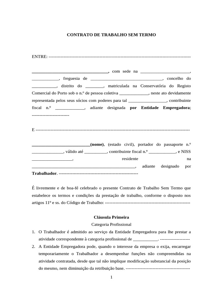 Contrato de Trabalho Sem Termo - Modelo | PDF | Férias trabalhistas | Pessoal (trabalho)