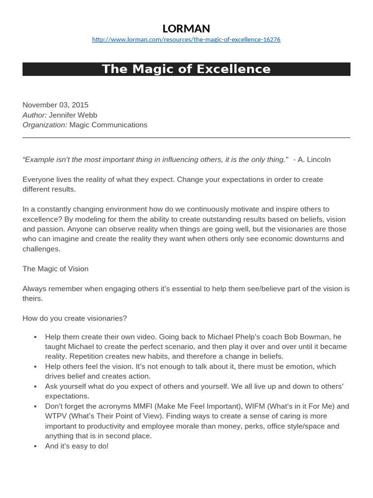 The Magic of Excellence | PDF | Feeling | Cognition