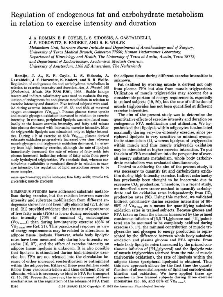 Regulation of Endogenous Fat and Carbohydrate Metabolism in Relation To ...