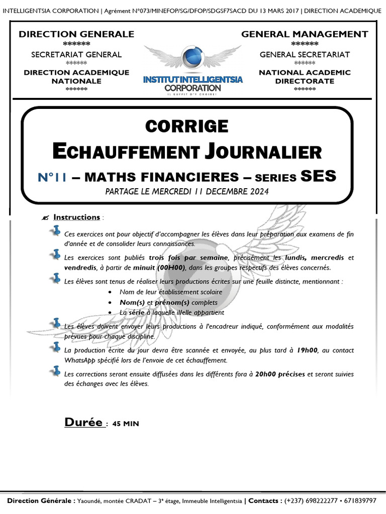 CORRIGE ICORP Tle SES MATHS FINANCIERES S6 11 DEC 2024 | PDF