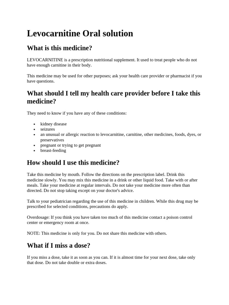 Levocarnitine Oral Solution | PDF | Dose (Biochemistry) | Chemistry
