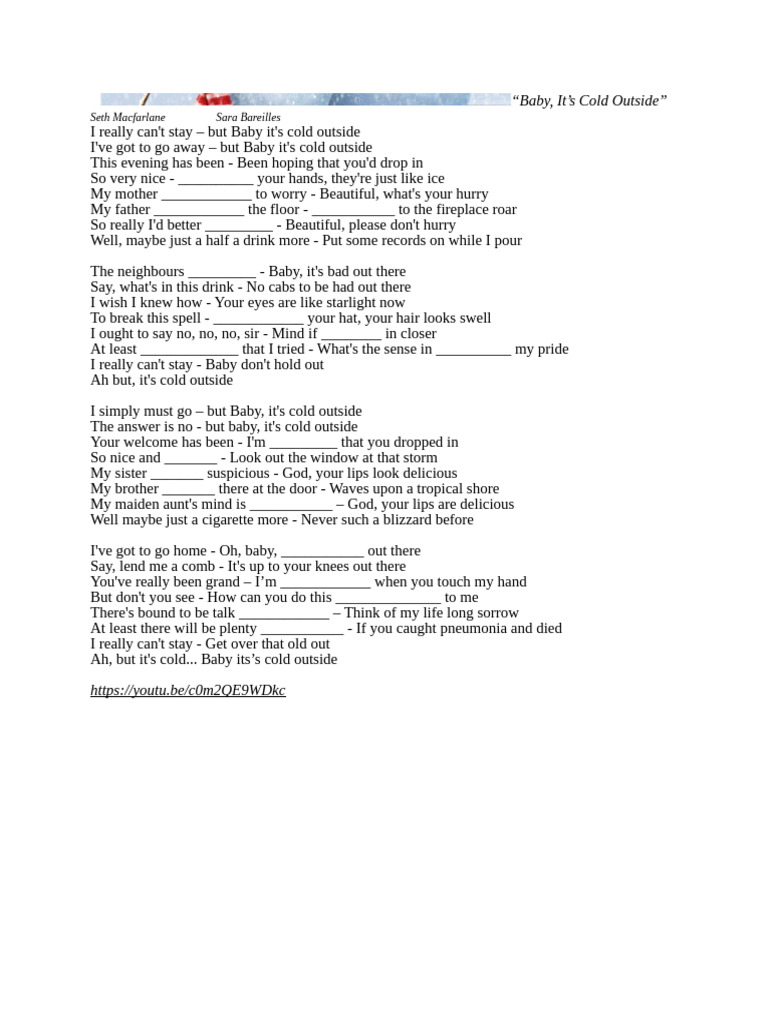 Lyrics Analysis: "Baby, It's Cold Outside" | PDF