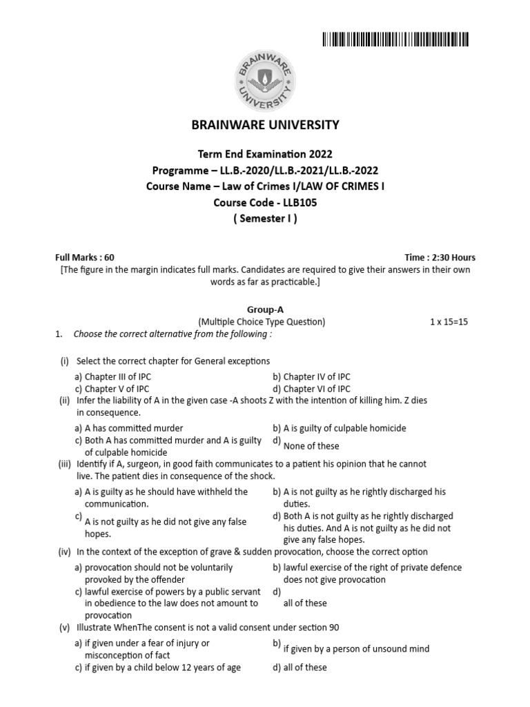 Law of Crimes 2022 | PDF | Aiding And Abetting | Mens Rea